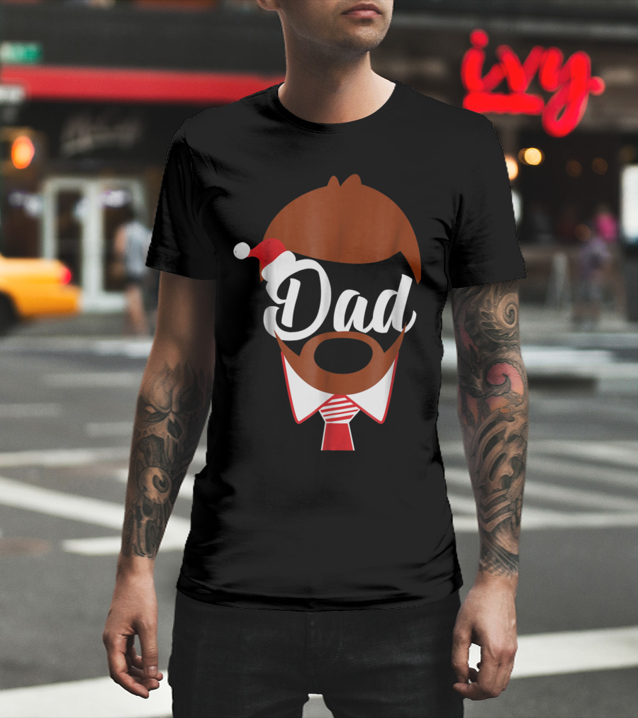 Dad Face Santa Hat Christmas Family Matching Holiday82 T-Shirt