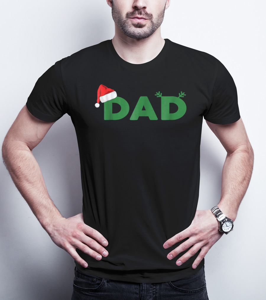 Dad Christmas Family Matching Santa Hat Reindeer Antlers T-Shirt