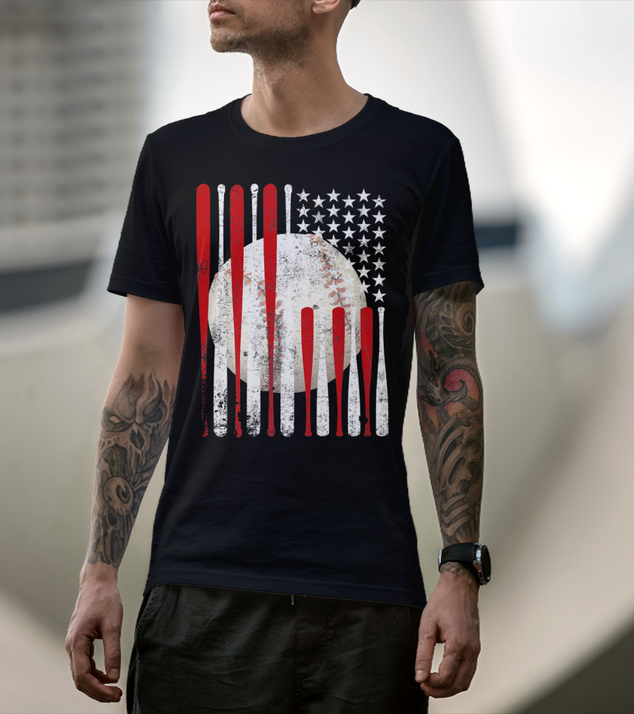 Vintage American Flag Baseball Bat Stars And Stripes Tee86 T-Shirt