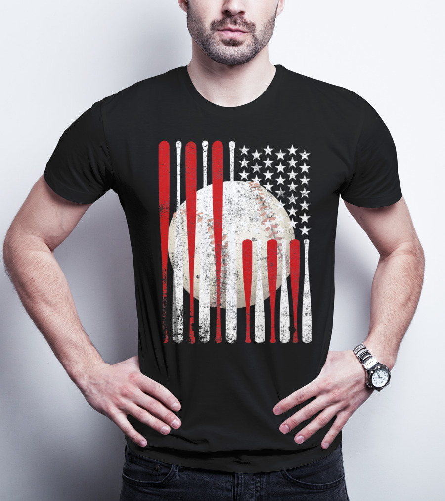 Vintage American Flag Baseball Bat Stars And Stripes Tee86 T-Shirt