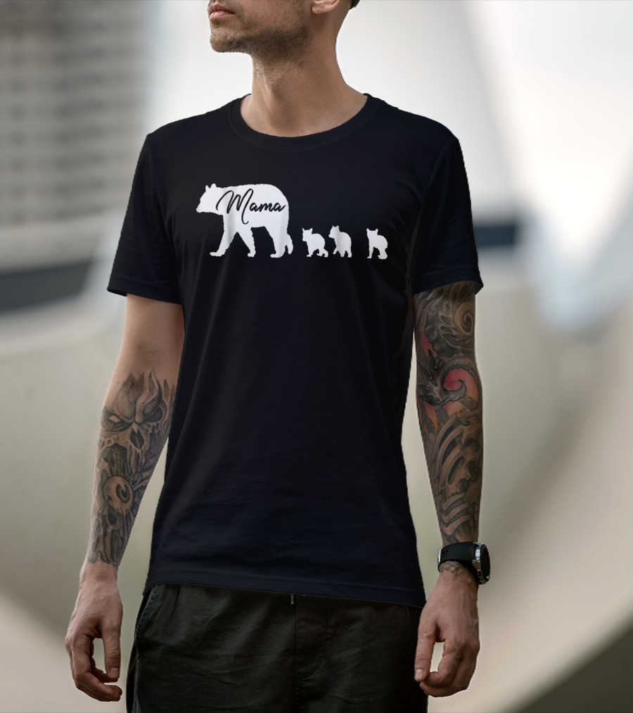 Mama Bear With Three Cubs Silhouette 图案 For Mother Bear T-Shirt