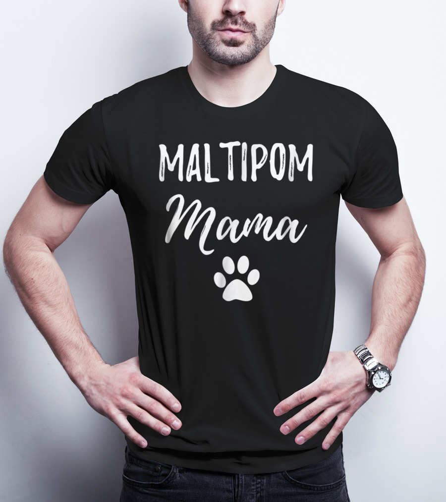 Maltipom Mama Paw Print Funny Dog T-Shirt
