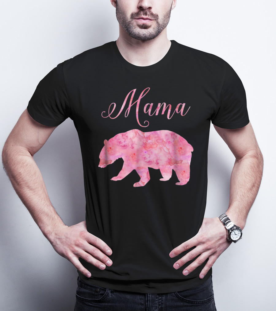 Mama Bear Mothers Birthday Mom Pink Watercolor T-Shirt