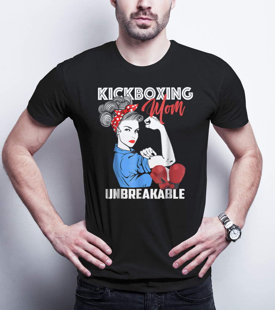 Kickboxing Mom Unbreakable Rosie The Riveter Inspired Kickboxer Mother With Red Gloves T-Shirt