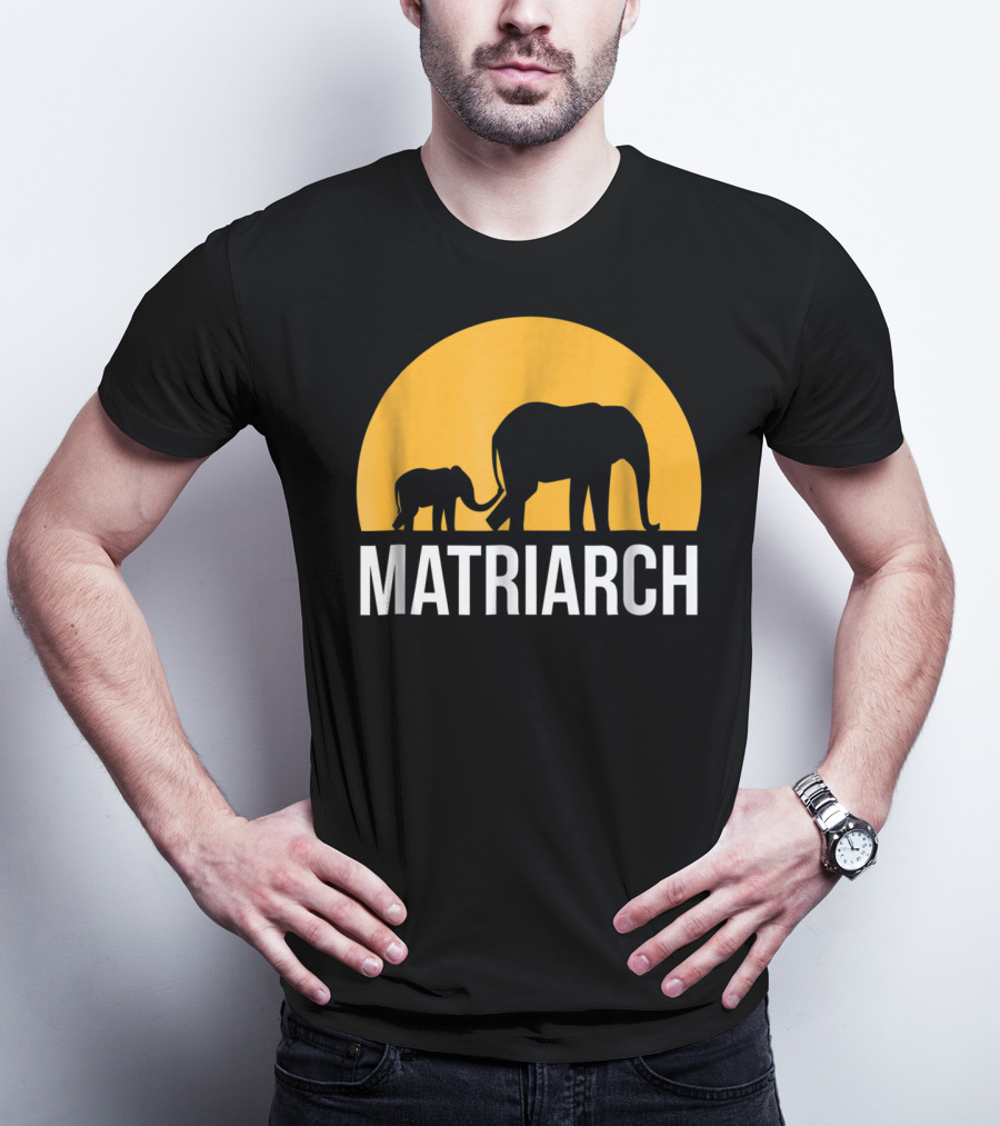 Matriarch Elephant Silhouette With Yellow Sunset Circle T-Shirt