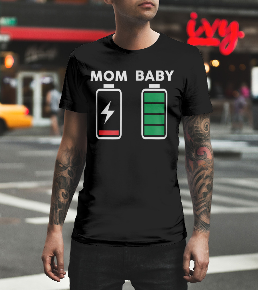 MOM BABY BATTERY DRAINED FULL CHARGE ICONS T-Shirt