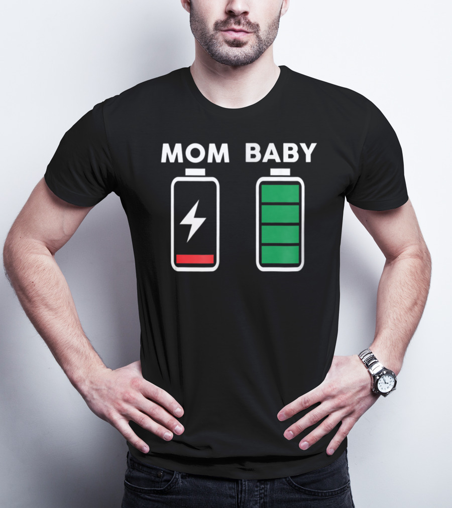 MOM BABY BATTERY DRAINED FULL CHARGE ICONS T-Shirt