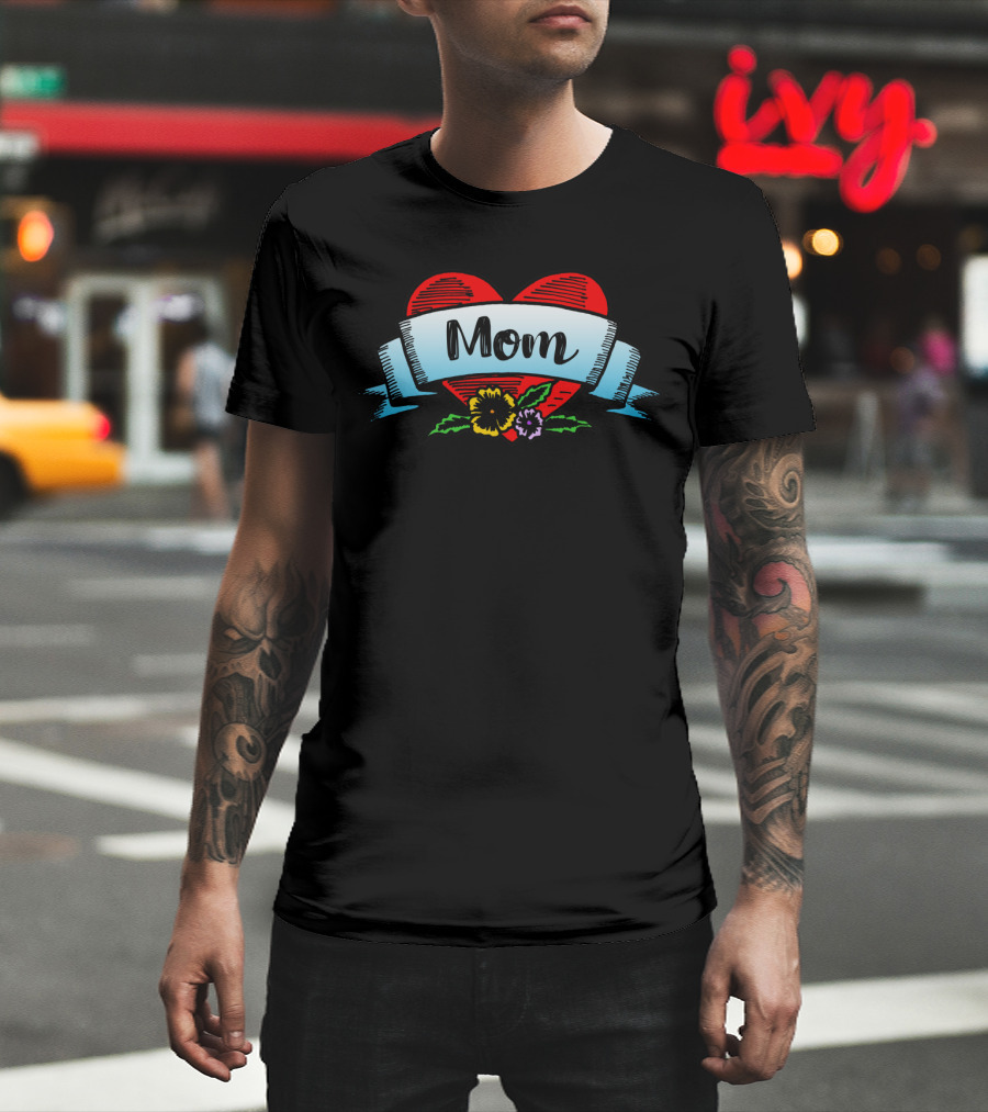Mom Heart Floral Banner T-Shirt