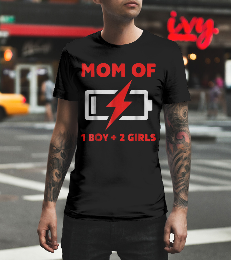 MOM OF 1 BOY 2 GIRLS BATTERY LOW MOTHER OF THREE KIDS29 T-Shirt