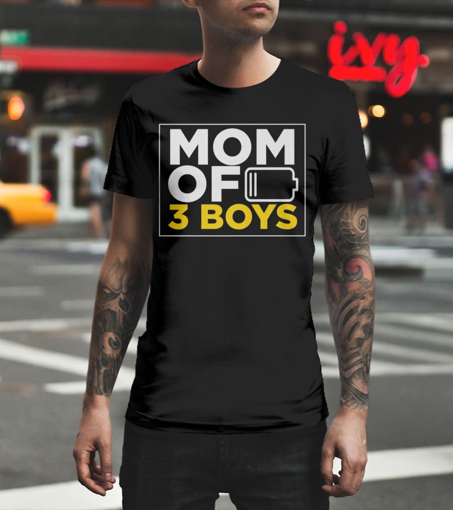 MOM OF 3 BOYS Low Battery Christmas From Son T-Shirt