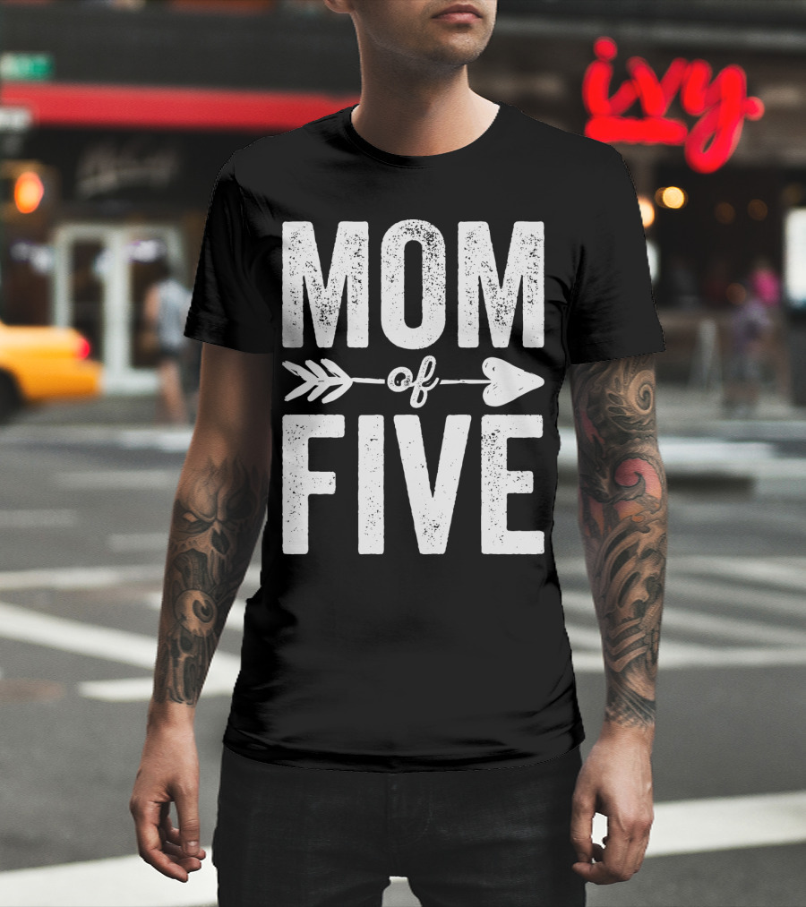 Mom Of Five Arrow Heart T-Shirt