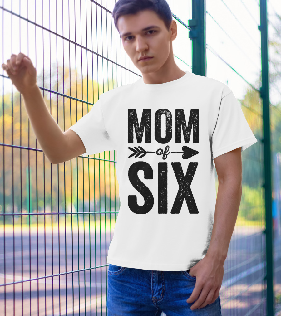 Mom Of Six Arrow Typography T-Shirt