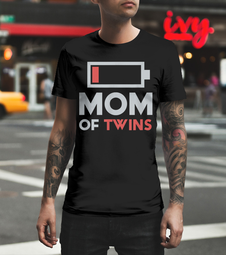 Mom Of Twins Low Battery Icon From Son Daughter Twin Mothers T-Shirt