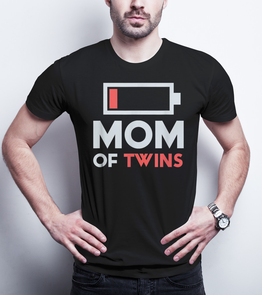 Mom Of Twins Low Battery Icon From Son Daughter Twin Mothers T-Shirt