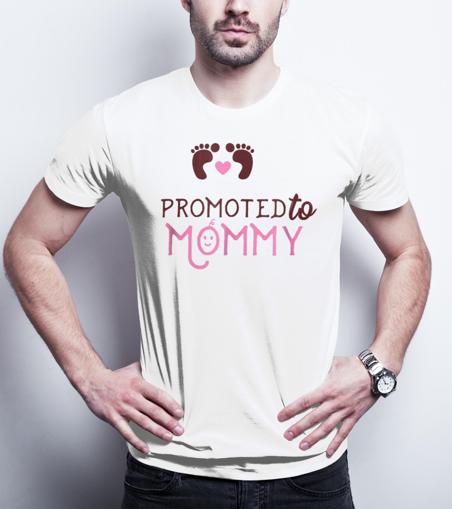 Promoted To Mommy With Heart And Baby Feet T-Shirt