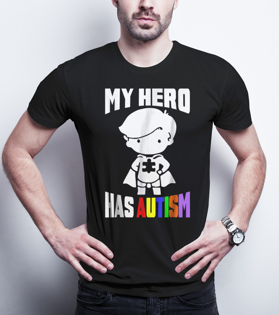 My Hero Has Autism Mom From Son56 Puzzle Cape Hero T-Shirt