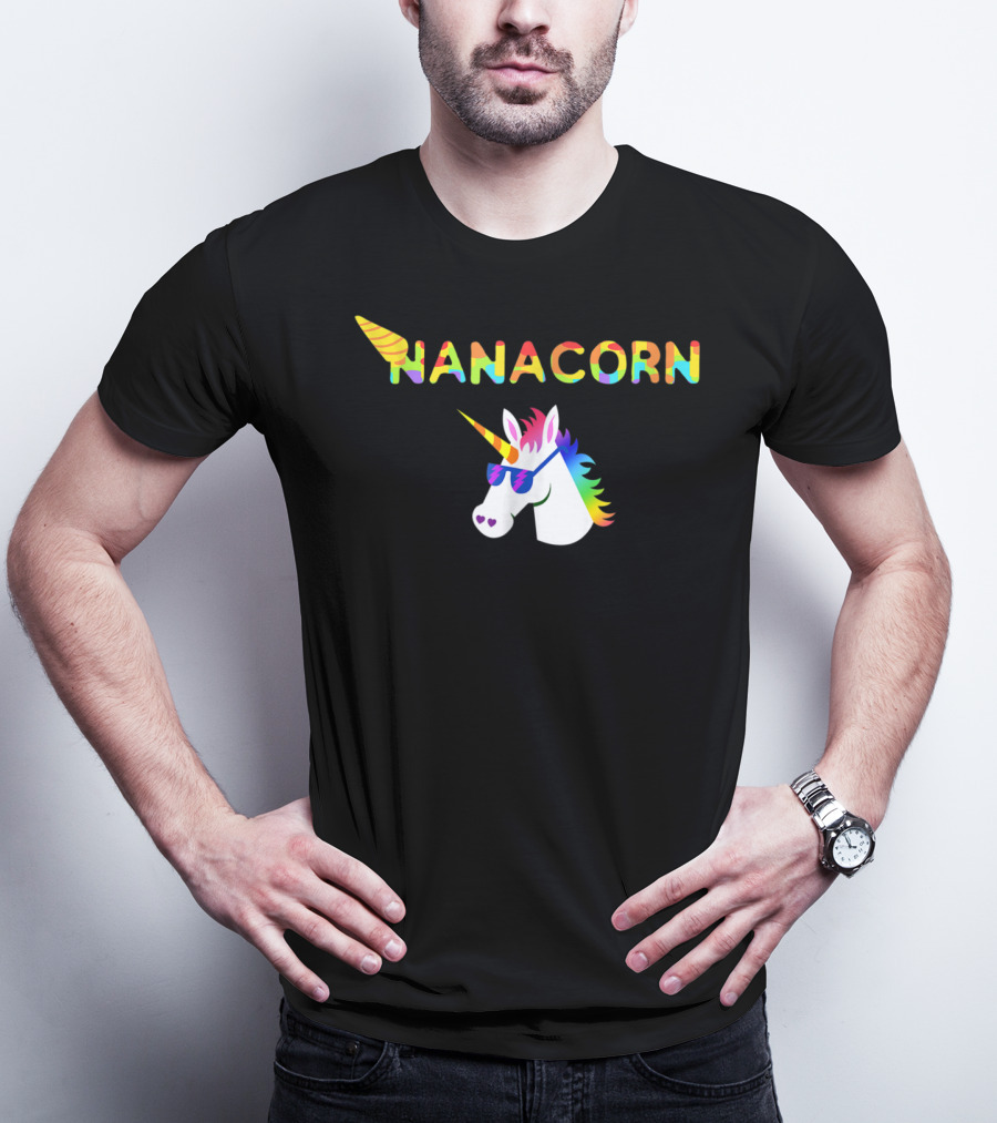 Nanacorn Rainbow Unicorn With Sunglasses Fun T-Shirt