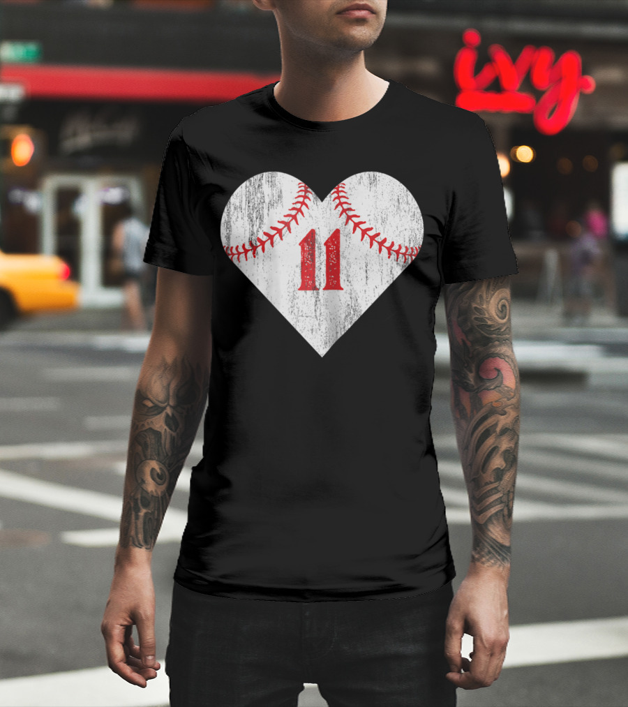 Number 11 Heart Baseball Softball T-Shirt