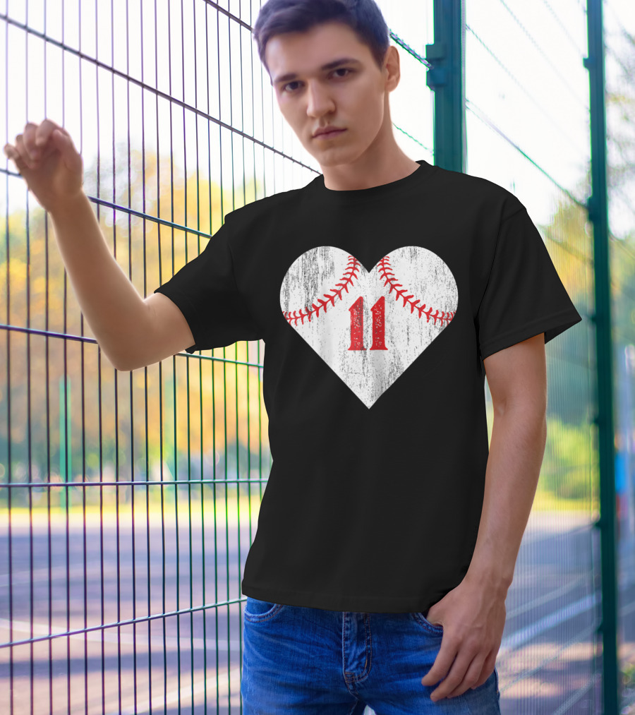 Number 11 Heart Baseball Softball T-Shirt