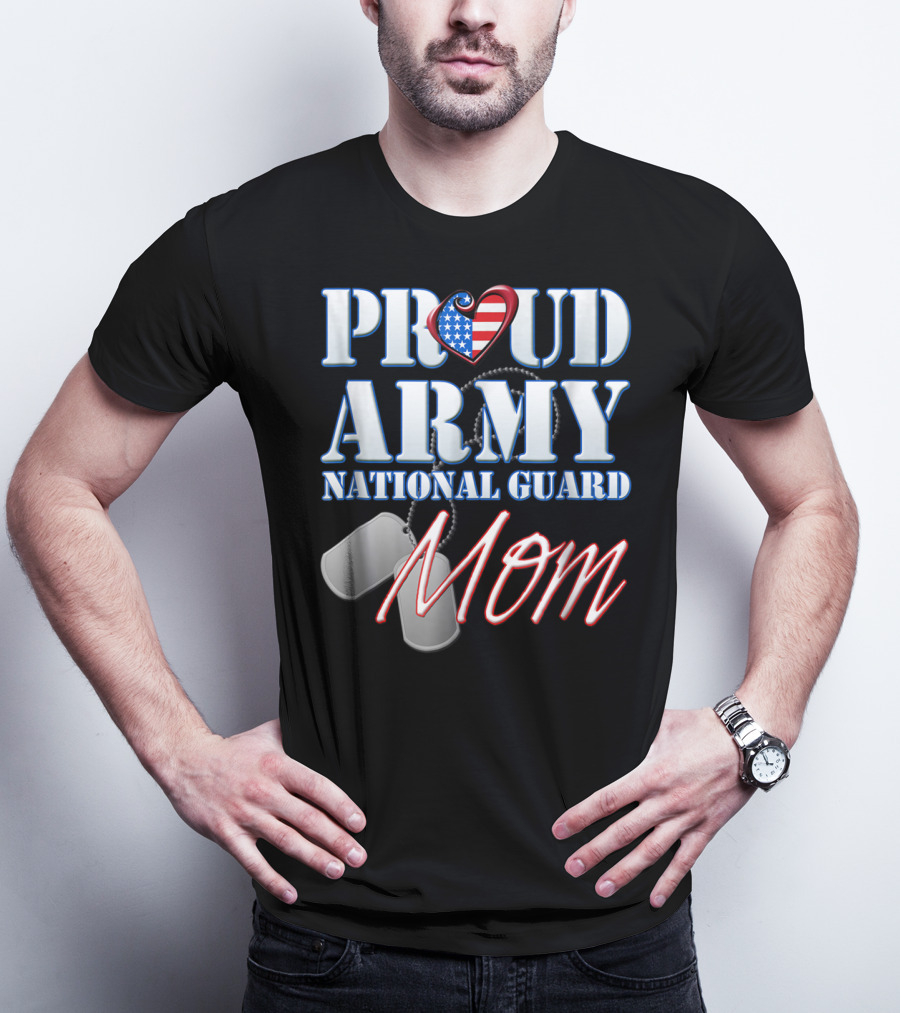 Proud Army National Guard Mom USA Heart Dog Tags T-Shirt