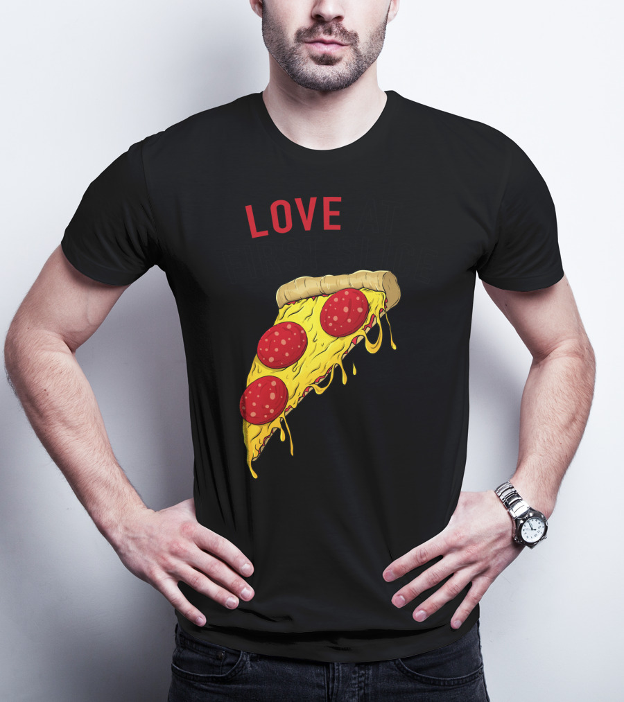 LOVE AT FIRST SLICE Pizza Men Girls Mom And Baby68 T-Shirt