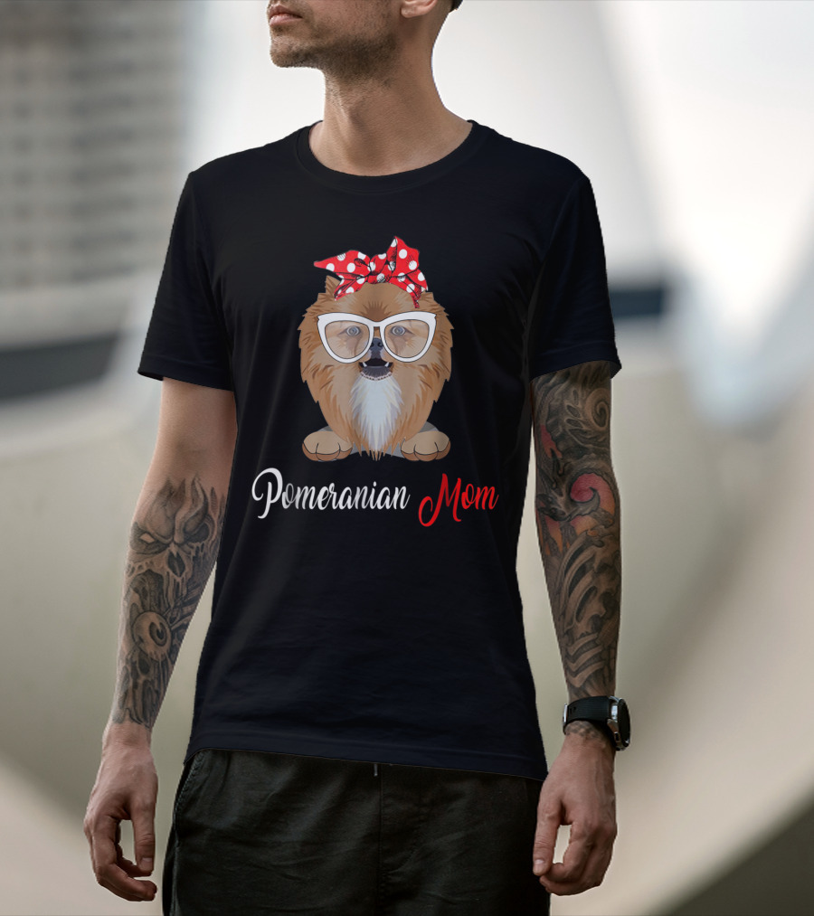 Pomeranian Mom With Polka Dot Bow And Glasses Fashion T-Shirt