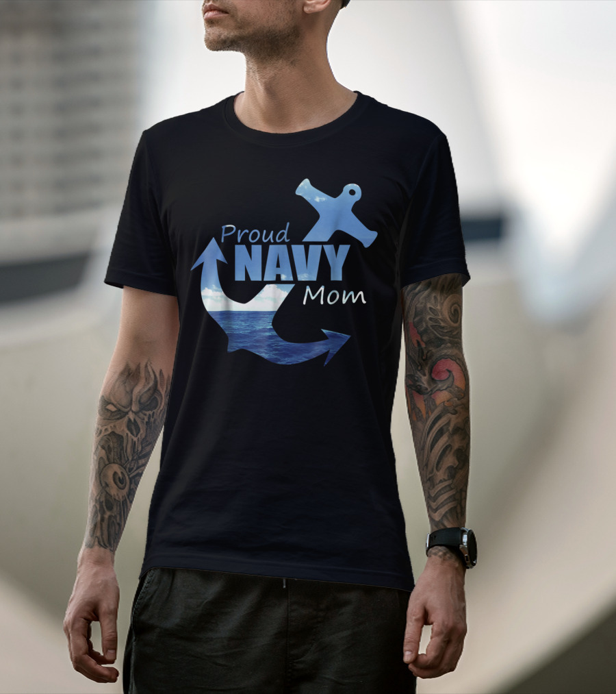 Proud Navy Mom Anchor Ocean T-Shirt