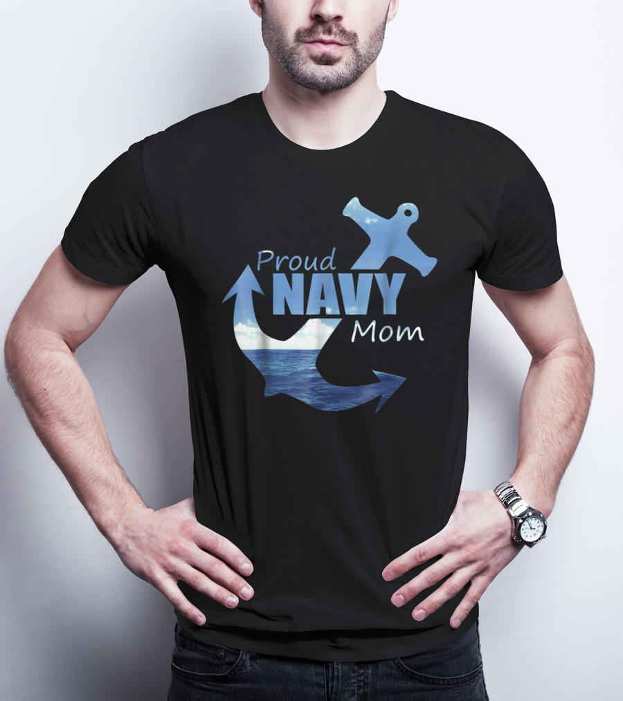 Proud Navy Mom Anchor Ocean T-Shirt