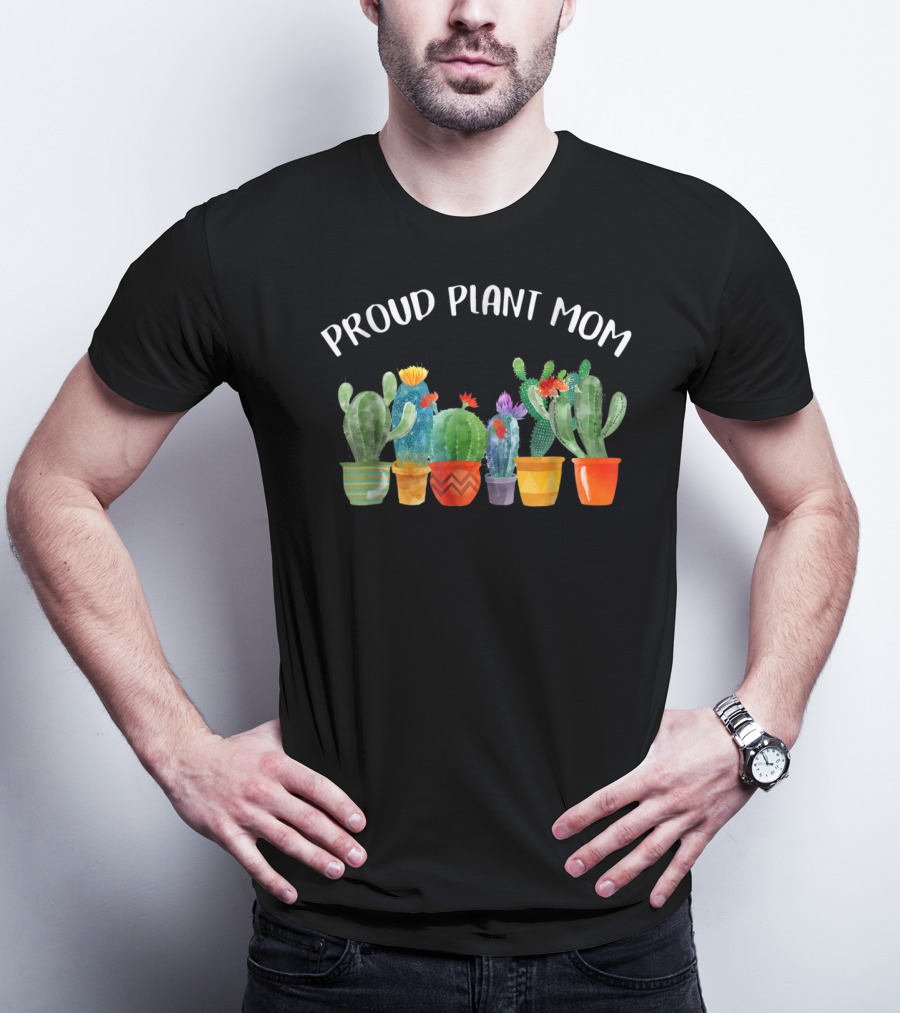 Proud Plant Mom Multicolored Cactus Collection T-Shirt