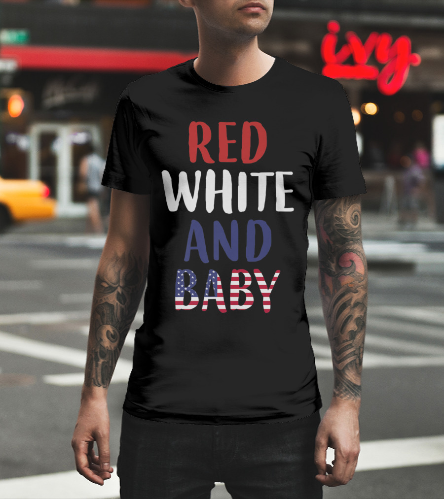 Red White And Baby American Flag Pregnancy Announcement T-Shirt
