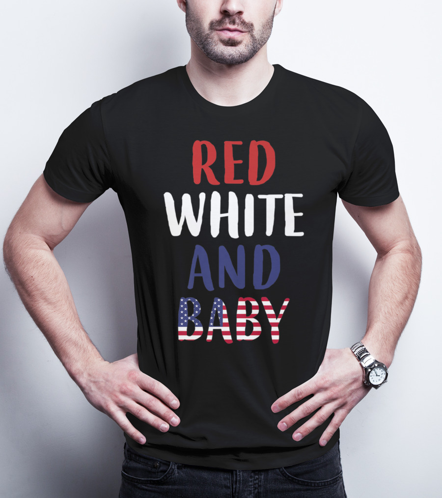 Red White And Baby American Flag Pregnancy Announcement T-Shirt
