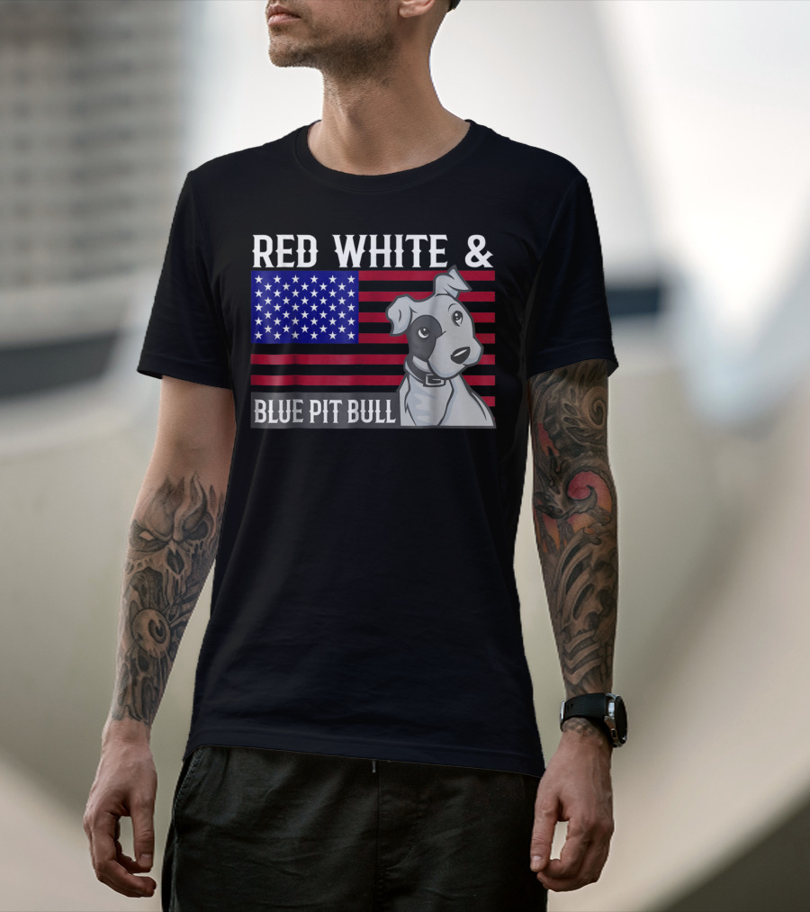 Red White Blue Pit Bull American Flag T-Shirt