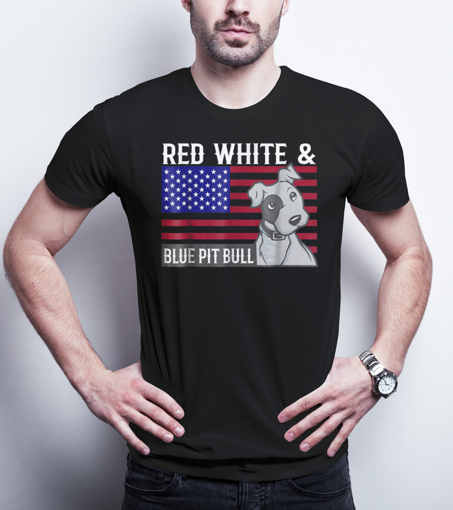 Red White Blue Pit Bull American Flag T-Shirt