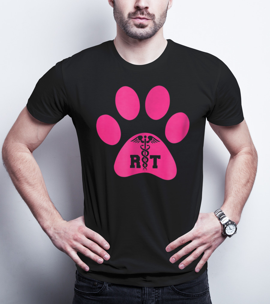 Respiratory Therapy Pink RT Caduceus Dog Paw T-Shirt