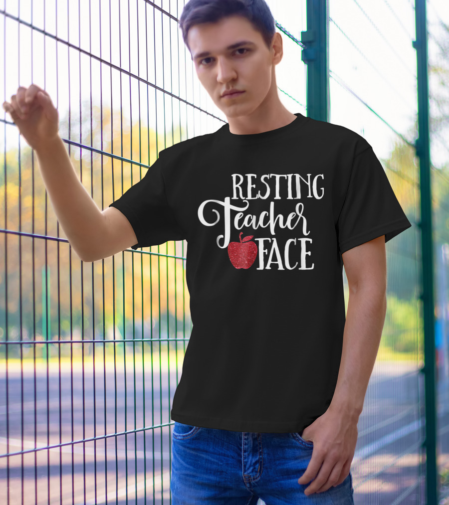 Resting Teacher Face Apple School Funny Mom Wife T-Shirt