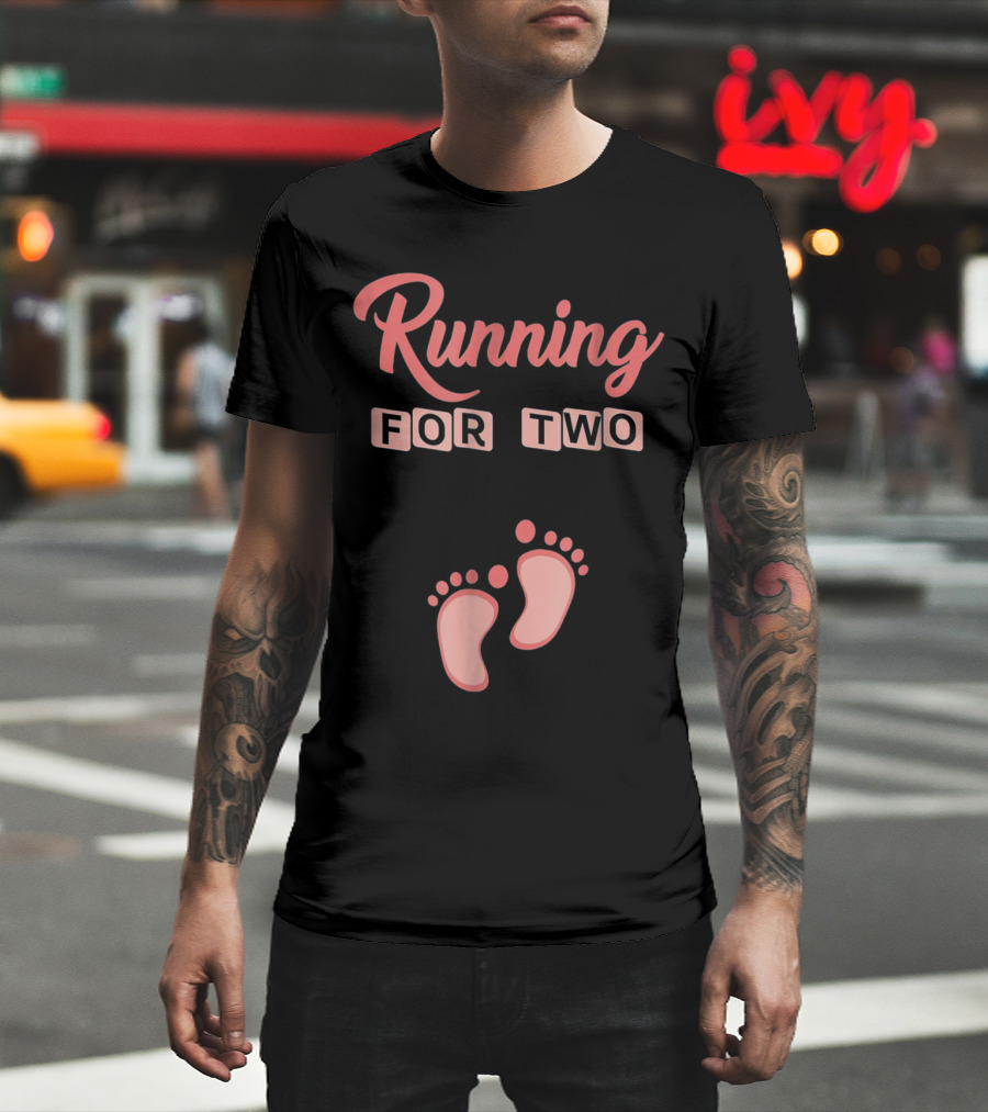 Running For Two Pregnancy Humor Footprint T-Shirt
