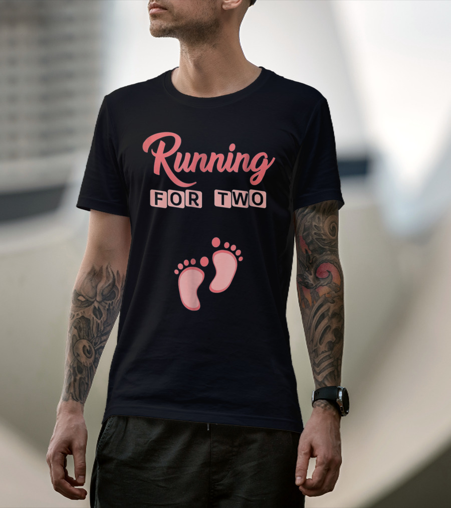 Running For Two Pregnancy Humor Footprint T-Shirt