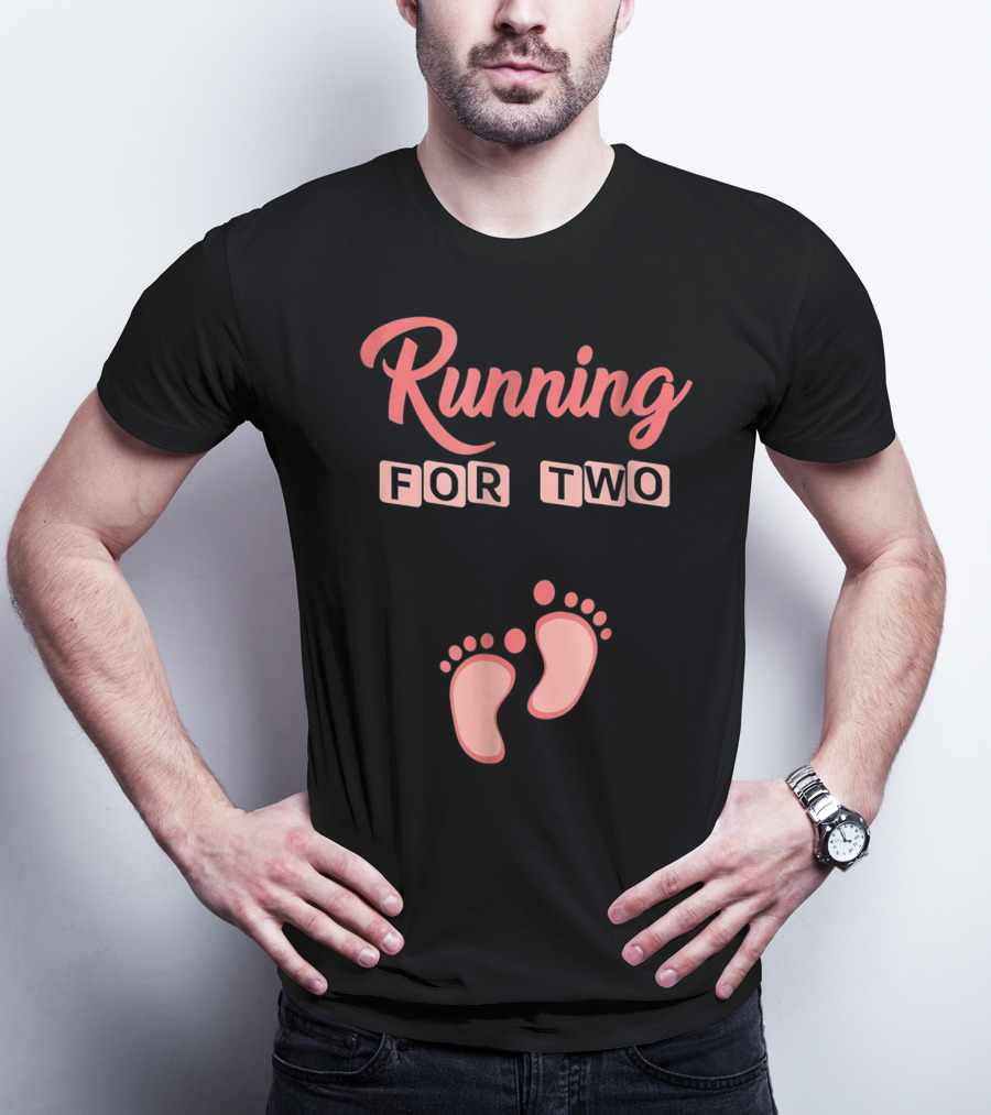 Running For Two Pregnancy Humor Footprint T-Shirt