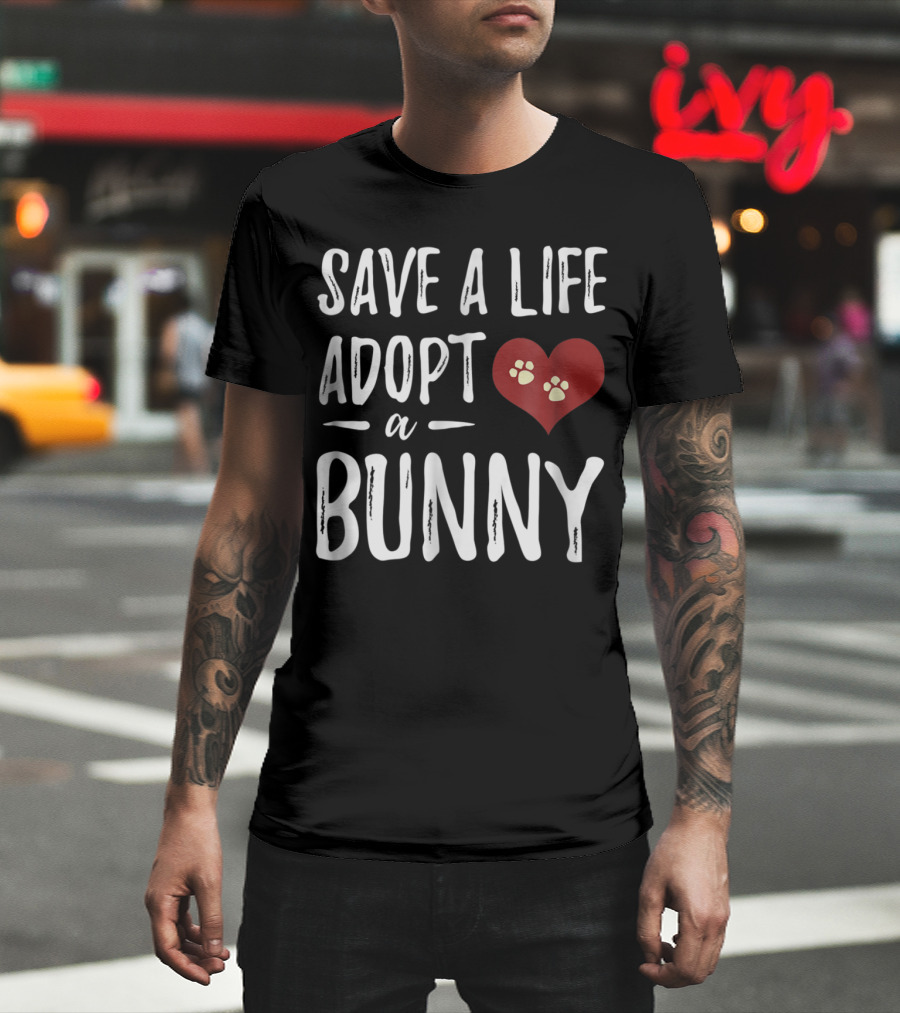 Save A Life Adopt A Bunny Heart Paw Prints T-Shirt