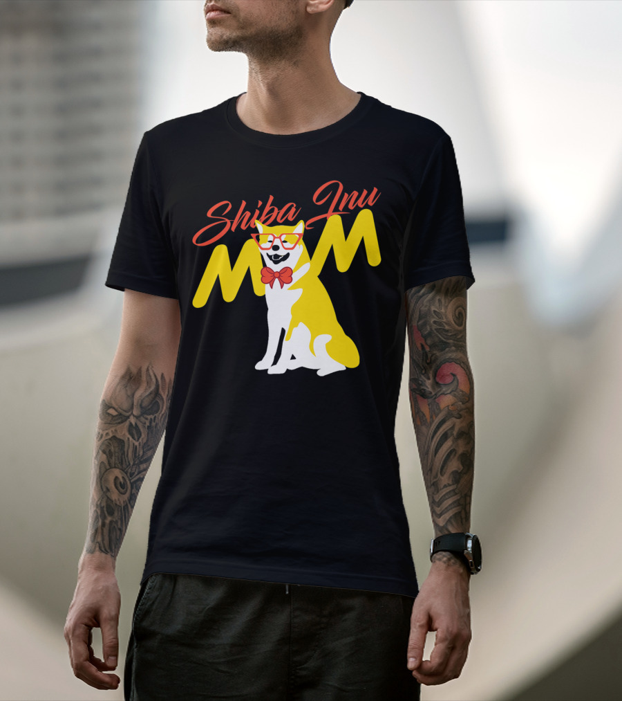 Shiba Inu Mom With Glasses And Bow Tie T-Shirt