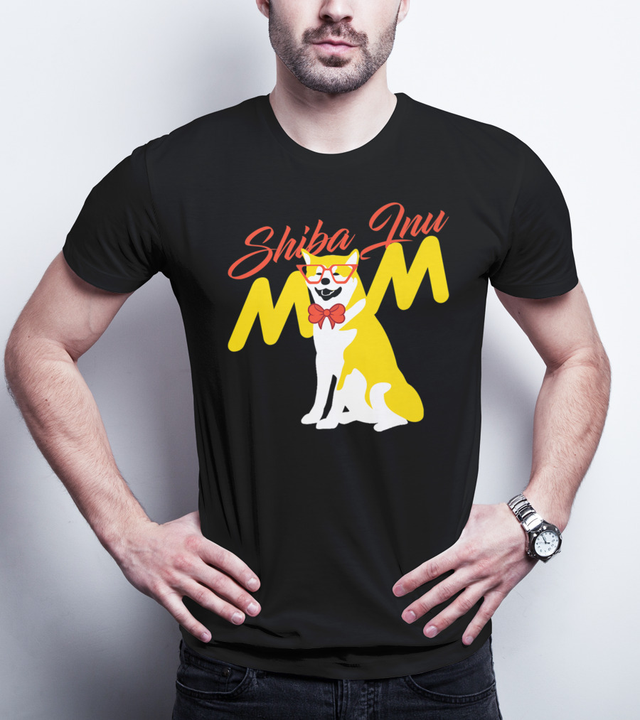 Shiba Inu Mom With Glasses And Bow Tie T-Shirt