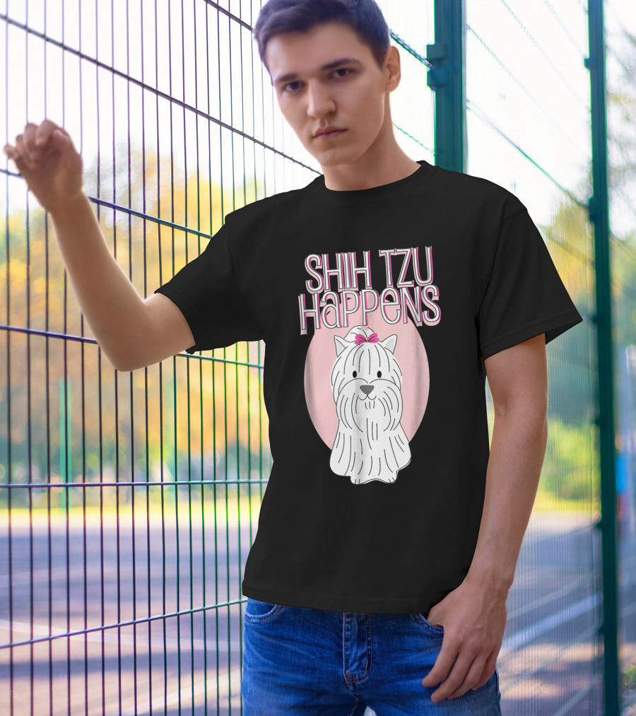 SHIH TZU HAPPENS DOG PINK BOW OVAL BACKGROUND T-Shirt