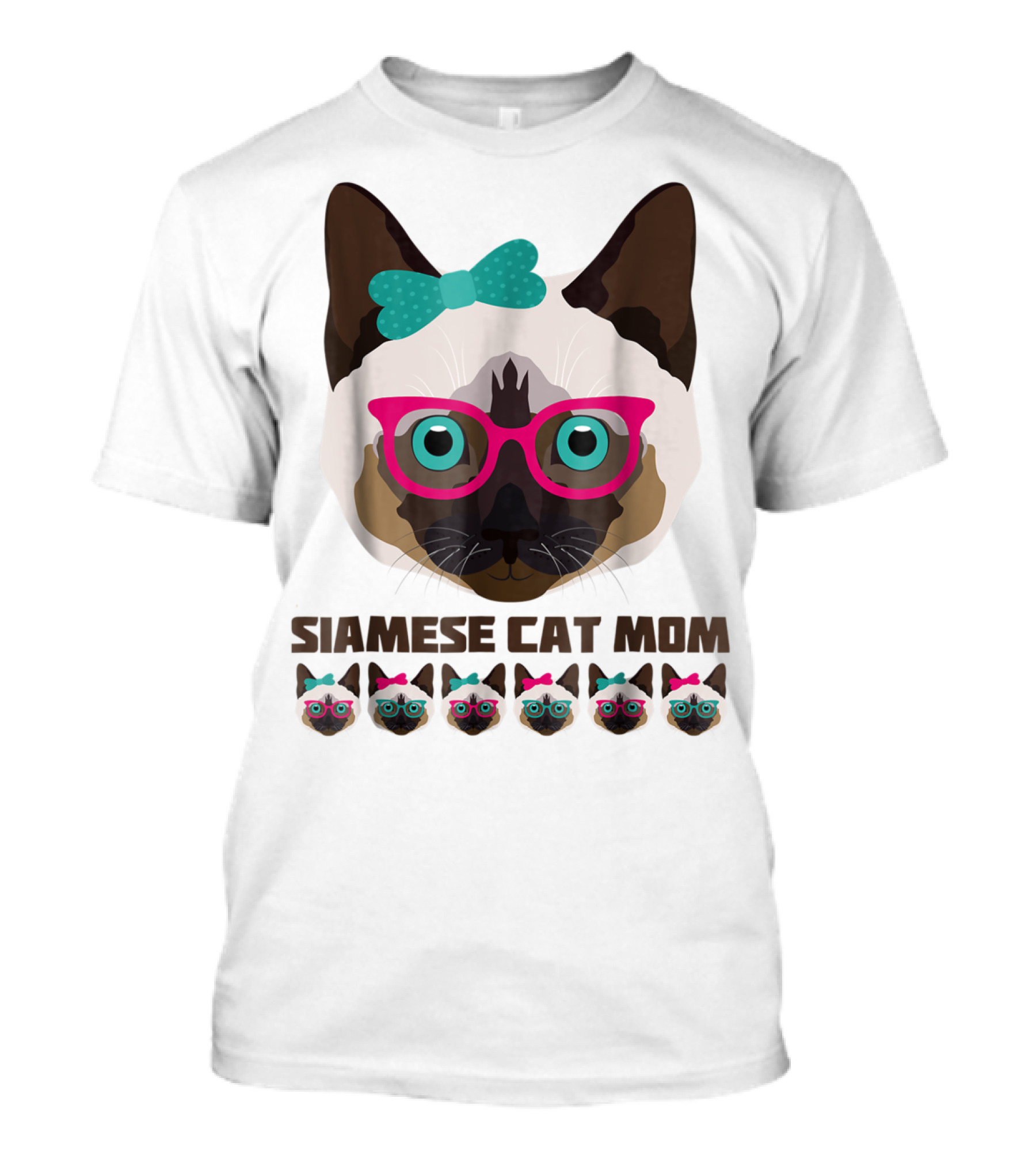 Siamese Cat Mom Cute Funny Cat Lover With Glasses And Bow T-Shirt