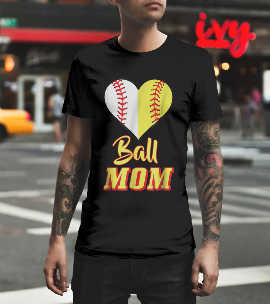 Ball Mom Softball Baseball Heart T-Shirt