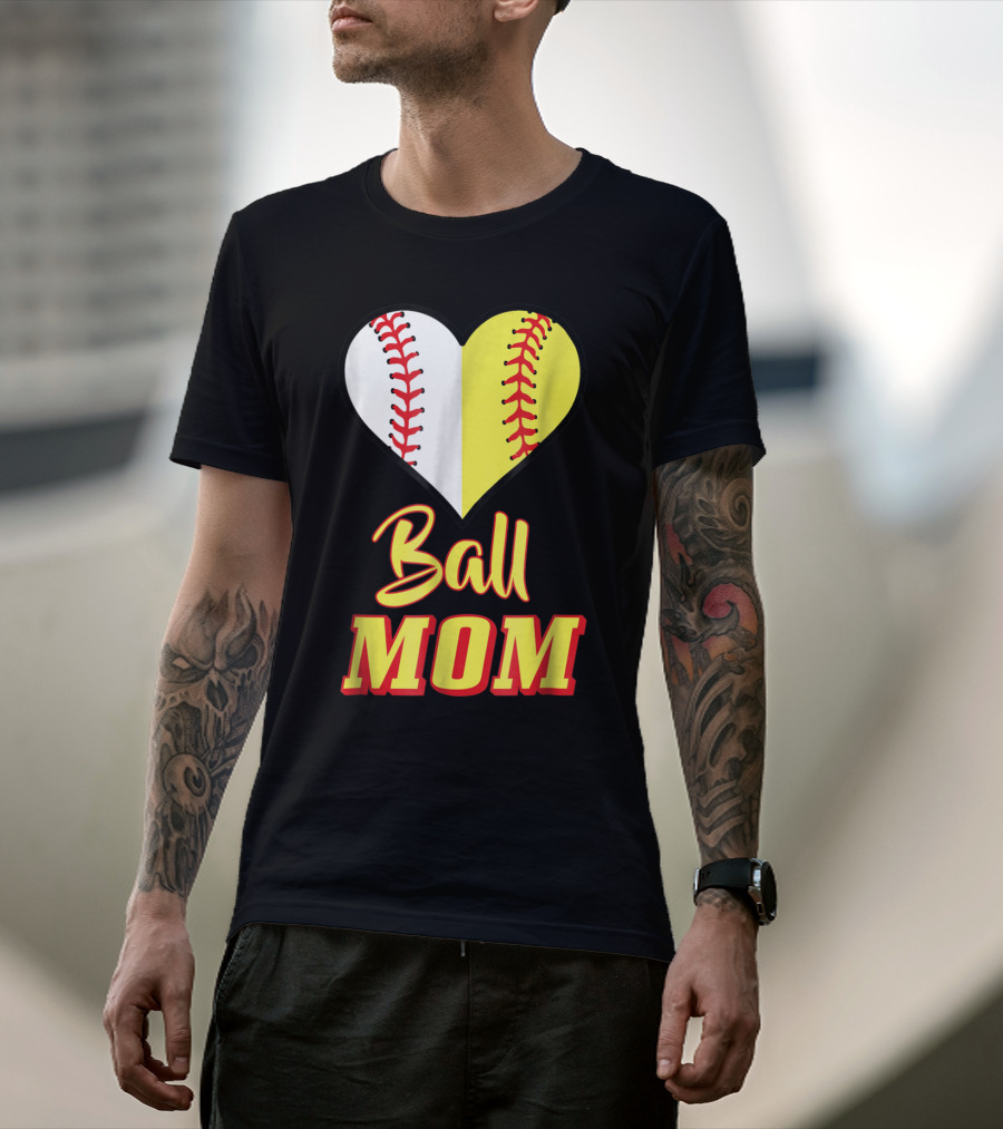Ball Mom Softball Baseball Heart T-Shirt