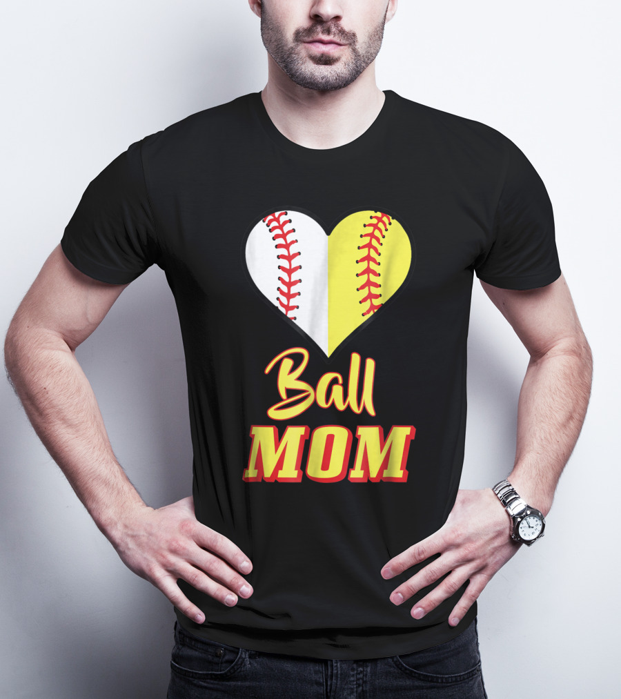 Ball Mom Softball Baseball Heart T-Shirt