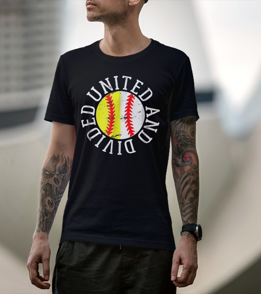 Softball Baseball United And Divided Cool Cute Son Daughter T-Shirt