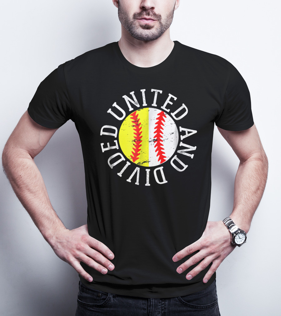 Softball Baseball United And Divided Cool Cute Son Daughter T-Shirt