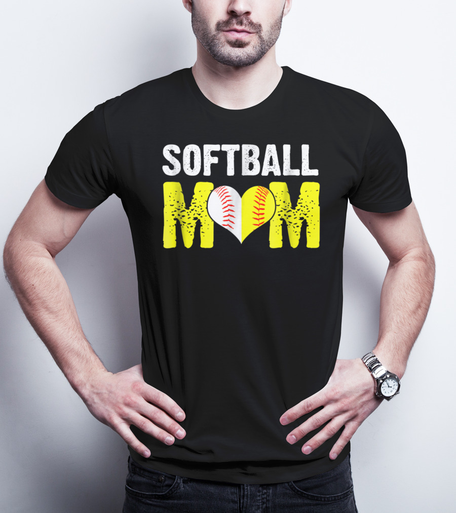 Softball Mom Heart Baseball T-Shirt