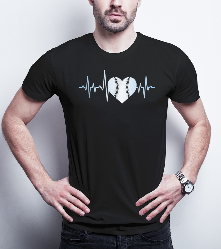 Softball Player Heartbeat Stitch Heart Shape T-Shirt
